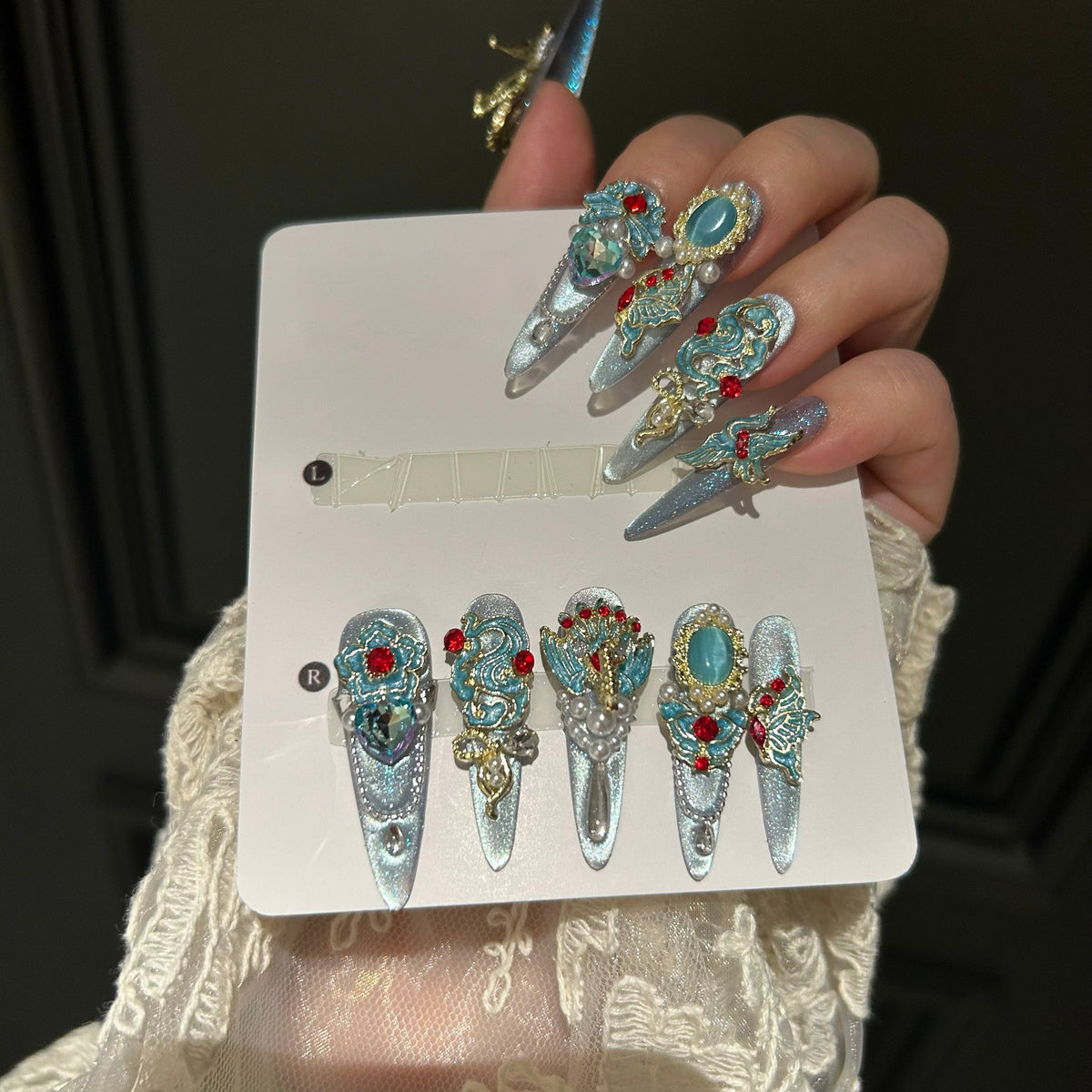 Phoenix Bridal Press-On Nails - Handmade Luxury Chinese Palace Style ...